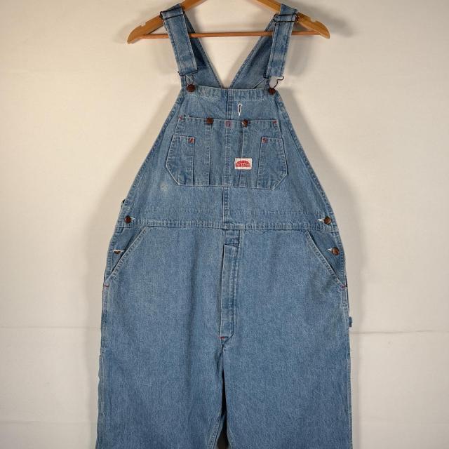 古着 ラウンドハウス ROUND HOUSE USA製 オーバーオール デニム ワーク ワンポイントロゴ  大きいサイズ ハンマーループ w42 L32 ブルー
