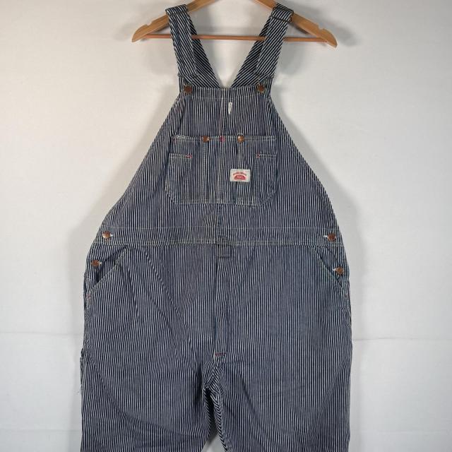古着 90s/90年代 ラウンドハウス ROUND HOUSE USA製 オーバーオール ペインター 大きいサイズ w46 L30  ネイビー系 ヒッコリー メンズ