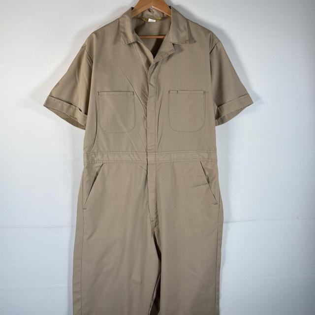 古着 70s/70年代 ヴィンテージ ビッグヤンク BIG YANK 半袖つなぎ オールインワン ワーク 作業着 IDEALジップ 44R  ベージュ メンズ