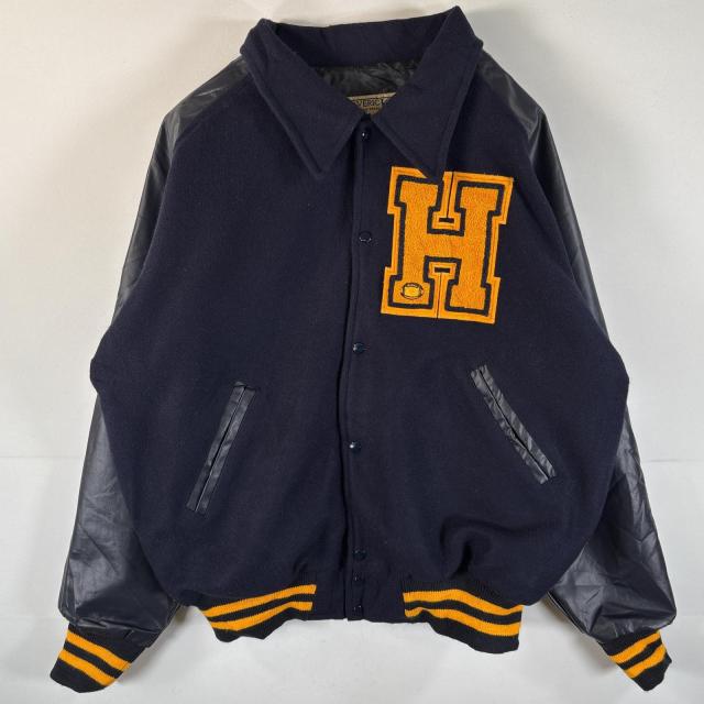 古着 90s/90年代 マーベリック Maverick USA製 ウールスタジャン アワードジャケット ワッペン 大きいサイズ XXL  ネイビー メンズ