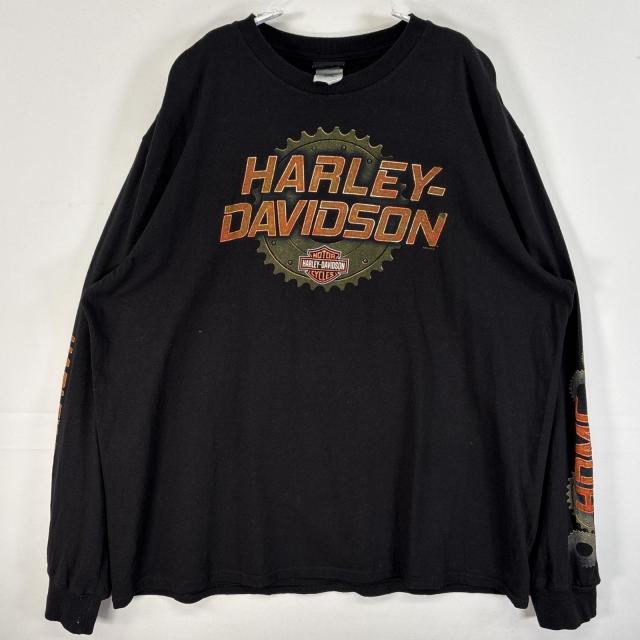 古着 ハーレーダビッドソン HARLEY DAVIDSON 長袖Tシャツ 両面 袖 ラバープリント 大きいサイズ クルーネック 2XL  ブラック メンズ