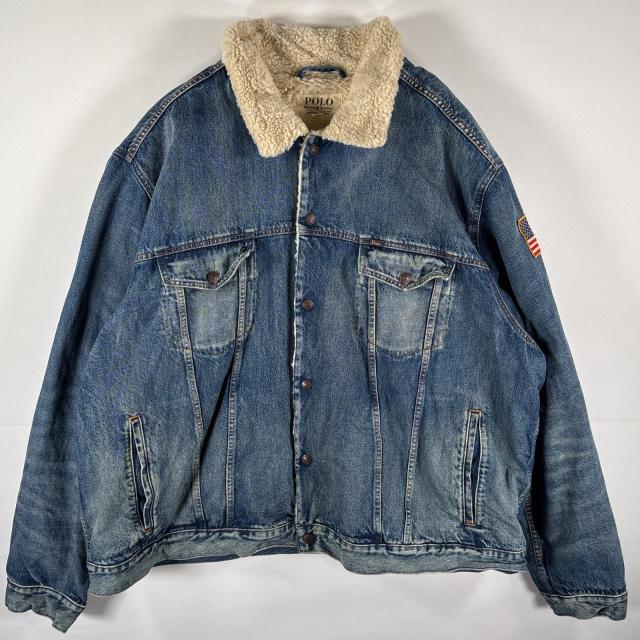 古着 ポロ・ラルフローレン POLO RALPH LAUREN デニムジャケット デニムサプライ ボア ブランドロゴ 大きいサイズ 4XLT  ブルー メンズ