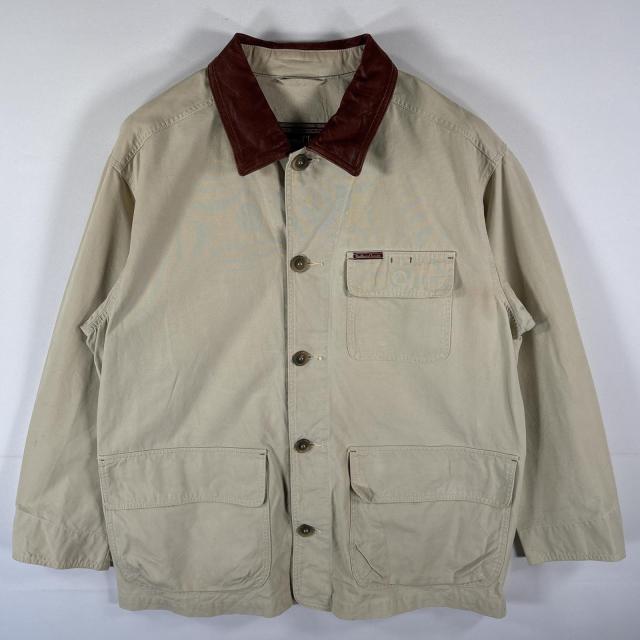 古着 マルボロクラシックス Marlboro Classics カバーオール ダック地 襟レザー ブレザー 大きいサイズ XL  ベージュ メンズ