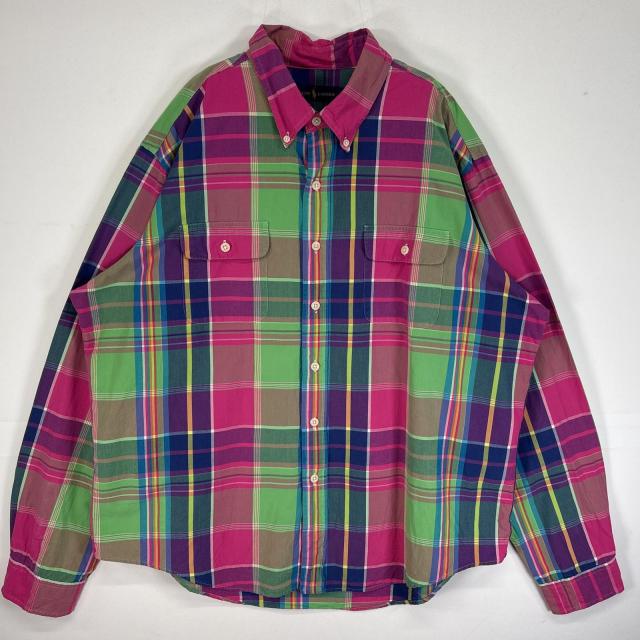 古着 ラルフローレン RALPH LAUREN 長袖シャツ チェック フラップポケ ポニー無し XXL  マルチカラー メンズ