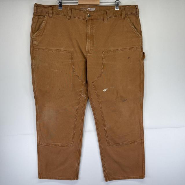 古着 カーハート Carhartt ワークパンツ ダック ダブルニー 大きいサイズ ペインターパンツ ワンポイントロゴ w46 L30  ブラウン系