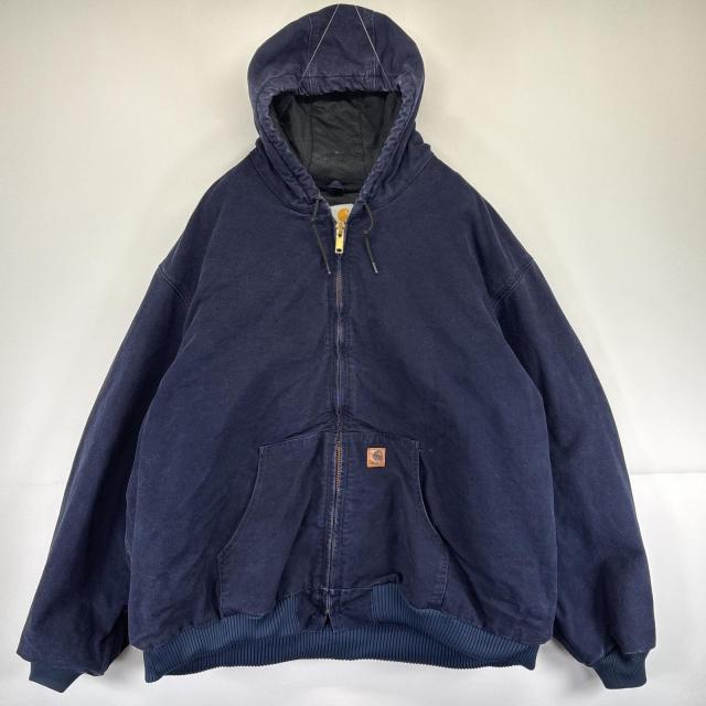 古着 カーハート Carhartt ワークジャケット ダック アクティブジャケット 大きいサイズ パーカー 中綿 3XL  ネイビー メンズ