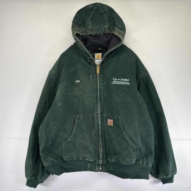 古着 カーハート Carhartt ワークジャケット ダック アクティブジャケット パーカー ワンポイントロゴ 中綿 大きいサイズ 2XL  グリーン
