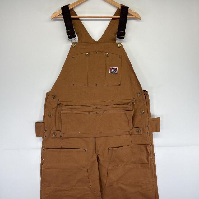 古着 ベンデイビス BEN DAVIS オーバーオール デッドストック タグ付き ダック ダブルニー エプロン付き 大きいサイズ w40 L32 ブラウン