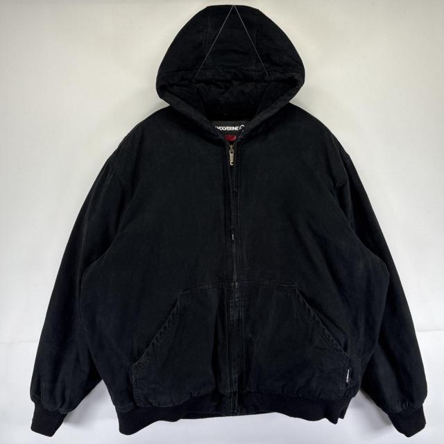 古着 ウルヴァリン WOLVERINE ワークジャケット ダック アクティブパーカータイプ フルジップ 中綿 大きいサイズ XXL  ブラック メンズ