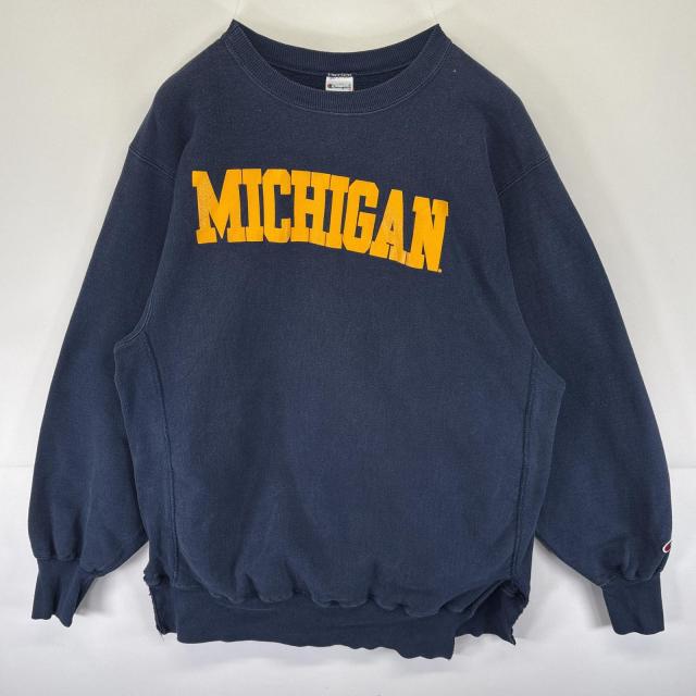 古着 90s/90年代 チャンピオン Champion スウェット リバースウィーブ カレッジロゴ MICHIGAN プリント XXL  ネイビー メンズ