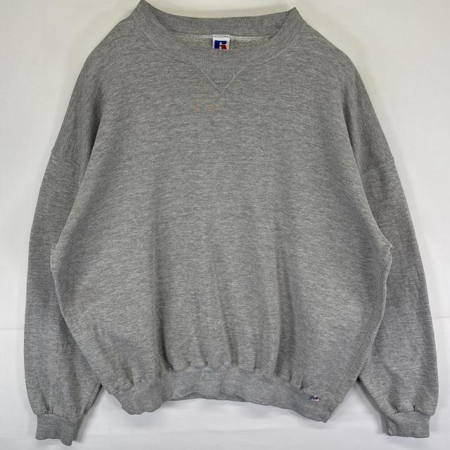 古着 90s/90年代 ラッセル Russell USA製 スウェット トレーナー クルーネック  前V 無地 大きいサイズ XXXL  グレー メンズ