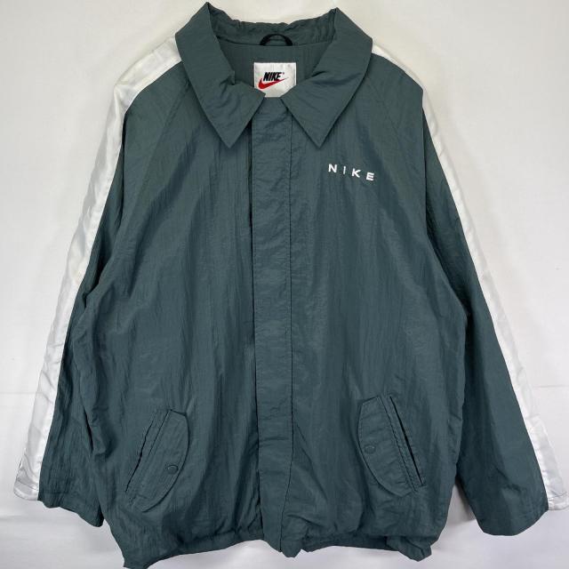 古着 90s/90年代 ナイキ NIKE ナイロンジャケット ワンポイントロゴ刺繍 大きいサイズ バックロゴ コーチジャケット  XXL  グリーン系