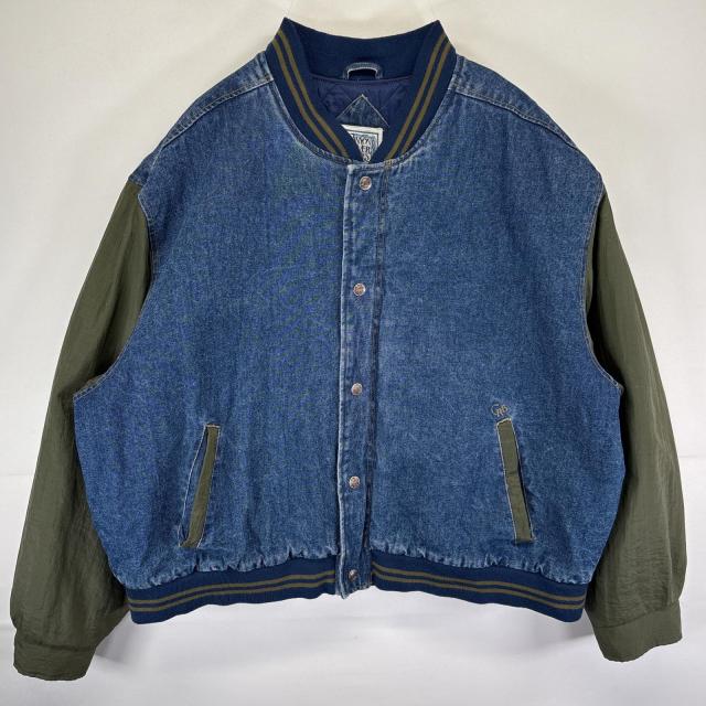 古着  CANYON  BLVES デニムジャケット アワードジャケット ブルゾン 中綿 大きいサイズ 3XL  ブルー メンズ