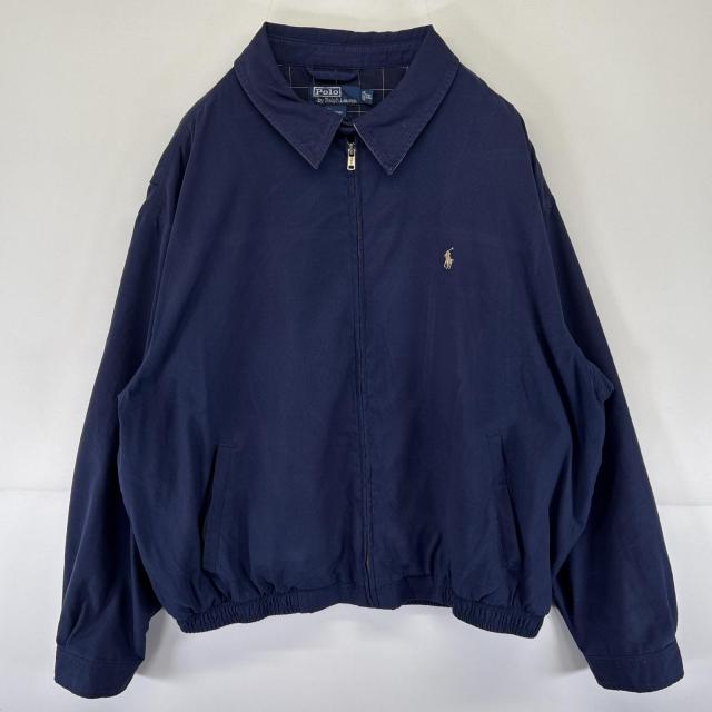 古着 ポロバイラルフローレン Polo by Ralph Lauren スウィングトップジャケット ナイロン ワンポイントロゴ刺繍 XXL  ネイビー メンズ