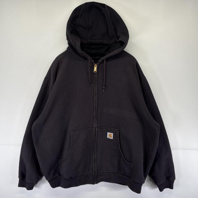 古着 カーハート Carhartt パーカー フルジップ フーディ スウェット 裏地メッシュ ワンポイントロゴ 大きいサイズ  ブラック メンズ