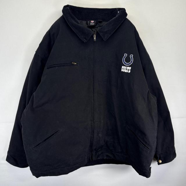 古着 エヌエフエル NFL ダック ワークジャケット デトロイトジャケットタイプ チームロゴ 大きいサイズ 3XL  ブラック メンズ