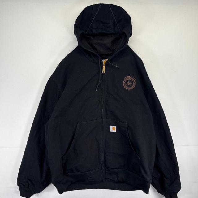 古着 カーハート Carhartt USA製 ワークジャケット アクティブジャケット パーカー 刺繍 ワンポイント フルジップ XXL  ブラック