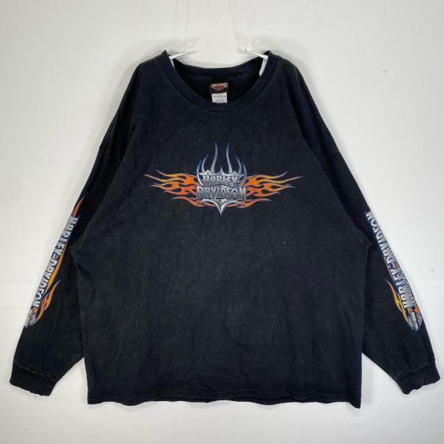 古着 00’s/00年代 ハーレーダビッドソン HARLEY DAVIDSON 長袖シャツ モーターカルチャー ファイヤーパターン 大きいサイズ　フェード