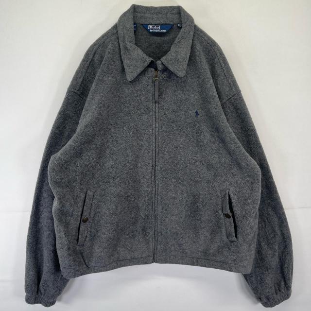 古着 ポロバイラルフローレン Polo by Ralph Lauren フルジップフリースジャケット スウィングトップ ワンポイントロゴ XXL  グレー系