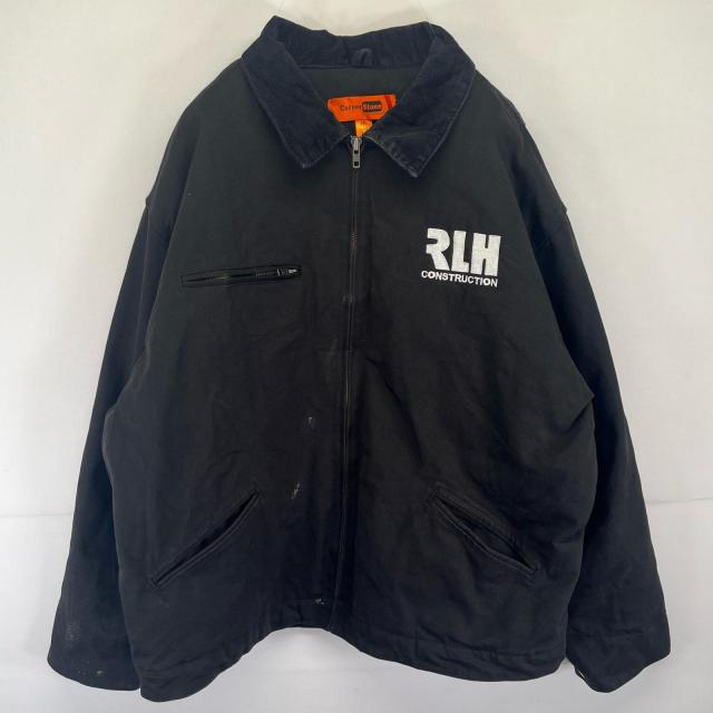 古着 コーナーストーン Corner Stone ワークジャケット ダック デトロイトタイプ ロゴ刺繍 フルジップ 中綿 3XL  ブラック メンズ