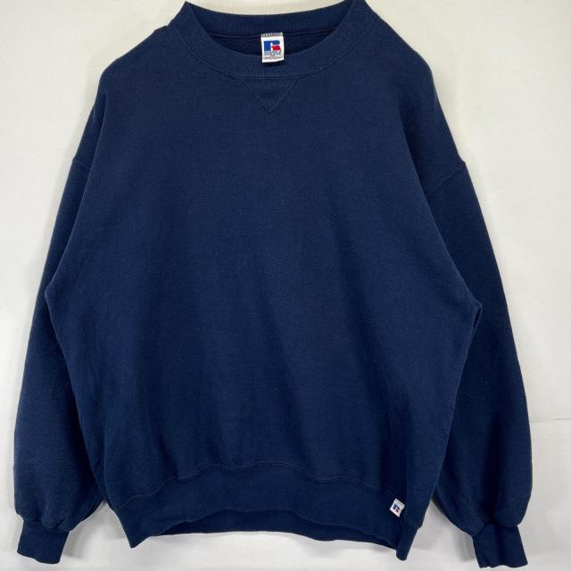 古着 90s/90年代 ラッセル Russell USA製 スウェット トレーナー 無地 クルーネック 大きいサイズ XXL  ネイビー メンズ
