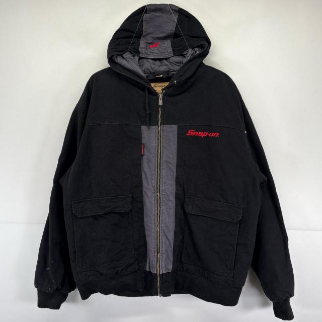 古着 スナップオン SnapOn ワークジャケット アクティブジャケット フルジップ ワンポイントロゴ エルボーパッチ 2XL  ブラック
