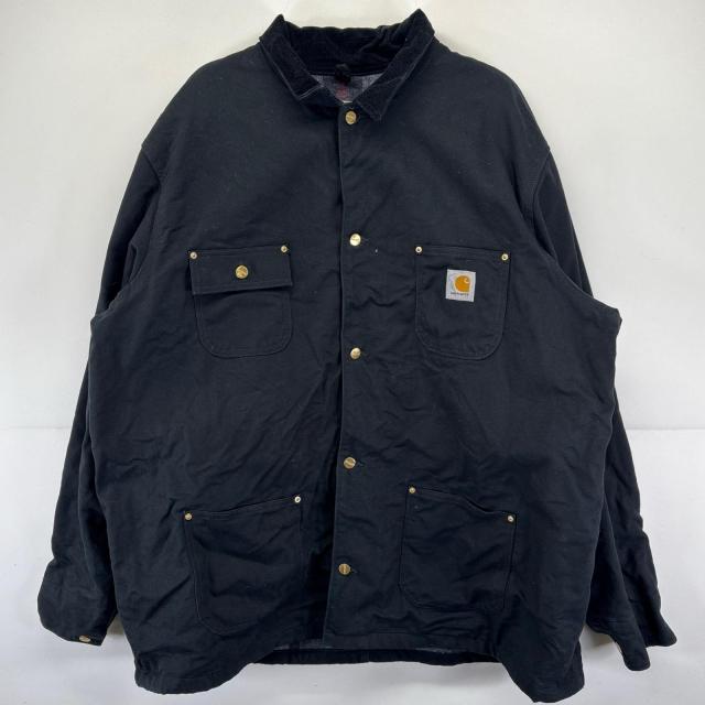 古着 カーハート Carhartt ワークジャケット ワンポイントロゴ ミシガンチョアコート 襟コーデュロイ 3XLT  ブラック メンズ