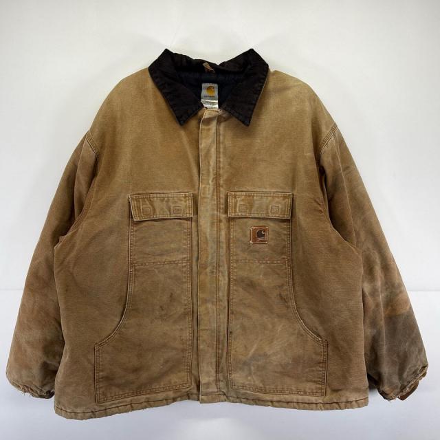 古着 カーハート Carhartt ワークジャケット トラディショナルコート ダック地 ワンポイントロゴ フルジップ 4XL  ベージュ系 メンズ