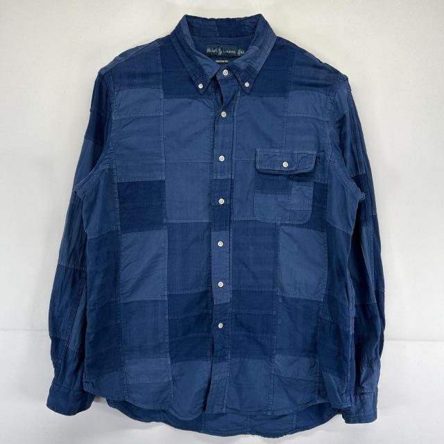 古着 90s/90年代 ラルフローレン RALPH LAUREN 長袖シャツ パッチワークデザイン 大きいサイズ 胸ポケット XL  ブルー メンズ