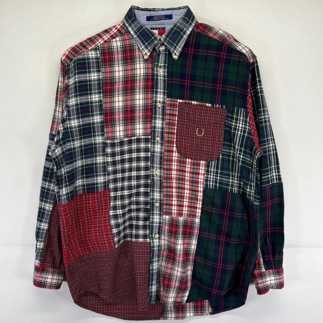 古着 90s/90年代 トミーヒルフィガー   長袖シャツ ワンポイントロゴ パッチワーク クレイジーパターン  M マルチカラー