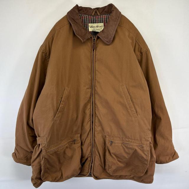 古着 エディー・バウアー Eddie Bauer ダウンジャケット グースダウン 大きいサイズ 裏地チェック フルジップ 白タグ  ブラウン系