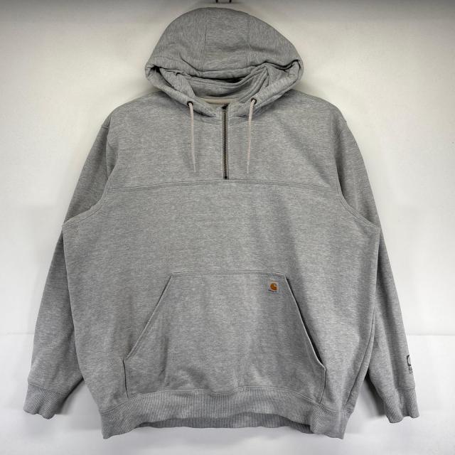 古着 カーハート Carhartt パーカー 大きいサイズ ハーフジップ ワンポイントロゴ刺繍 プルオーバー 3XL  グレー系 メンズ