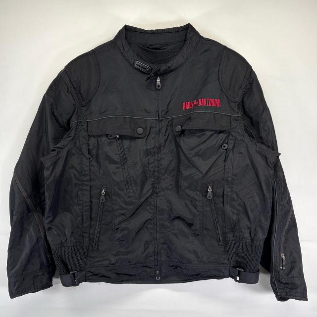 古着 ハーレーダビッドソン HARLEY DAVIDSON ナイロンジャケット バイカー レーシングジャケット バックロゴ  ブラック メンズ