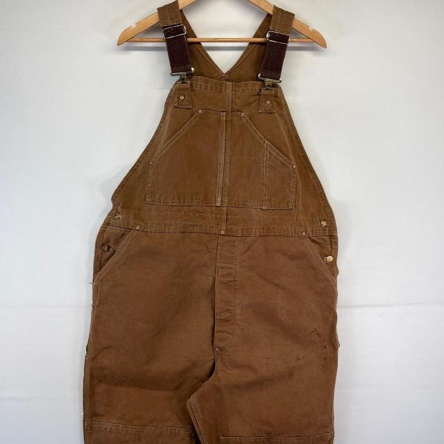 古着 ヴィンテージ カーハート Carhartt USA製 オーバーオール ダック ダブルニー ワーク ワンポイント 山ポケット  ブラウン系 メンズ