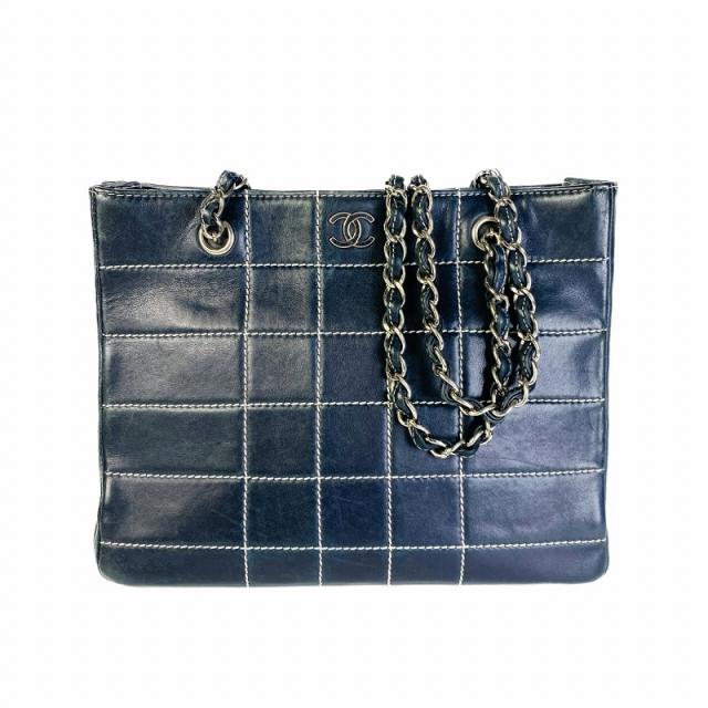 CHANEL シャネル チョコバー トートバッグ レザー ブルー 【中古】 レディース