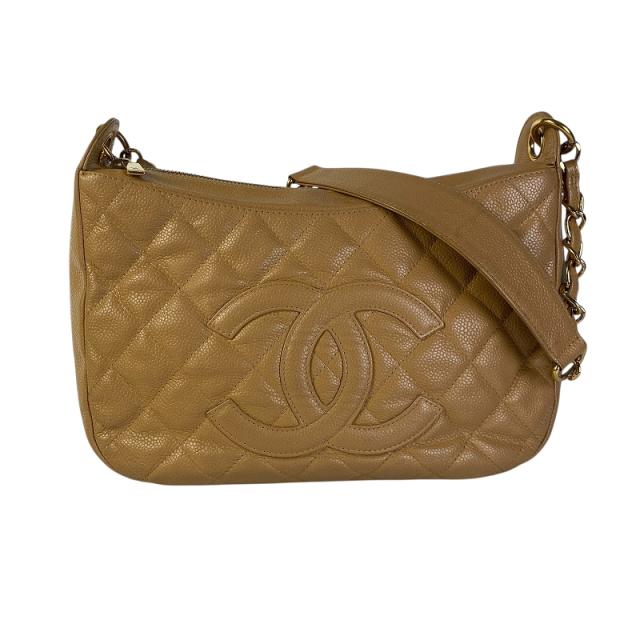 CHANEL シャネル ココマーク ショルダーバッグ マットキャビアスキン ベージュ 【中古】 レディース