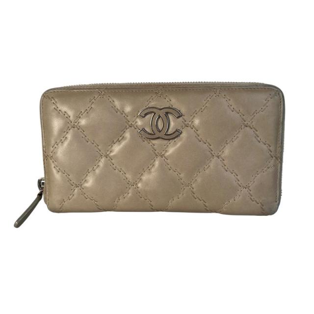 CHANEL シャネル ココマーク 長財布 ラムスキン ベージュ 【中古】 レディース