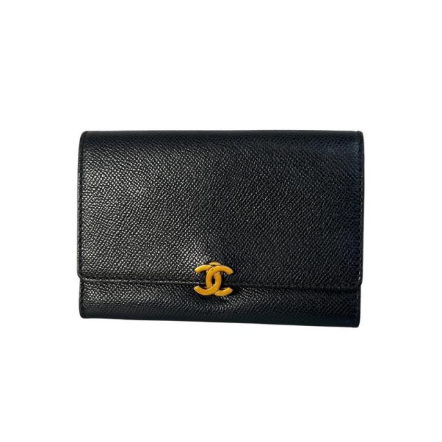 CHANEL シャネル ココマーク 二つ折り財布 マットキャビアスキン ブラック 【中古】 レディース