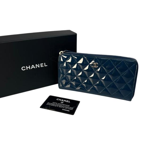 CHANEL シャネル ココマーク 長財布 パテントレザー ブルー 【中古】 レディース
