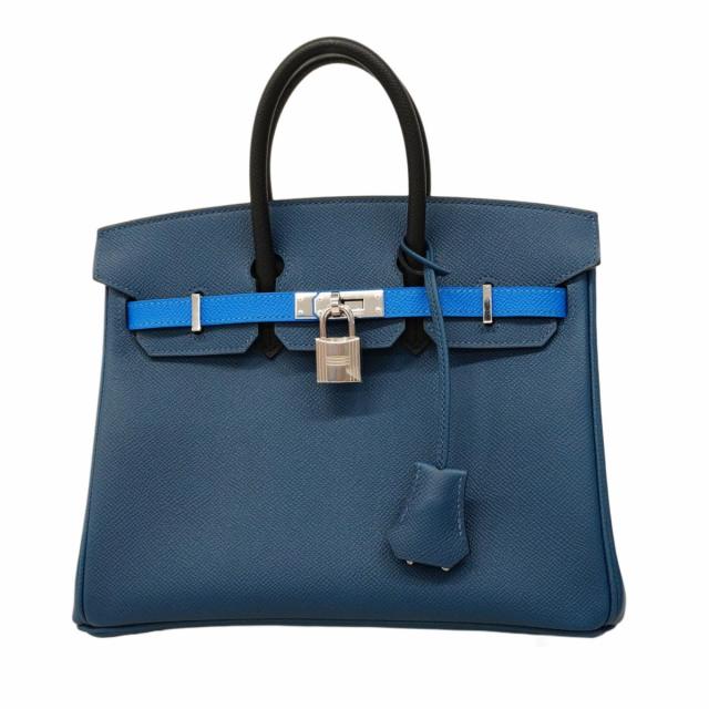 ★SALE【5ma0190-e-g】エルメス ハンドバッグ バーキン25 トリコロール ヴォーエプソン ディープブルー/ブラック/ブルーイドラ シルバー金具 K刻印【中古】レディース