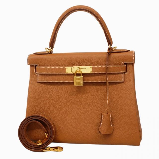 ★SALE【5md4918-g-h】エルメス ハンドバッグ ケリー28 トゴ ゴールド ゴールド金具 K刻印 2wayバッグ【中古】レディース