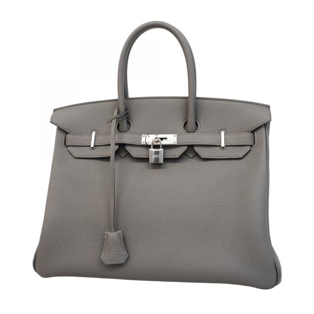 【5pa1223-g-h】エルメス ハンドバッグ バーキン35 トゴ グリメイヤー シルバー金具 K刻印【中古】レディース