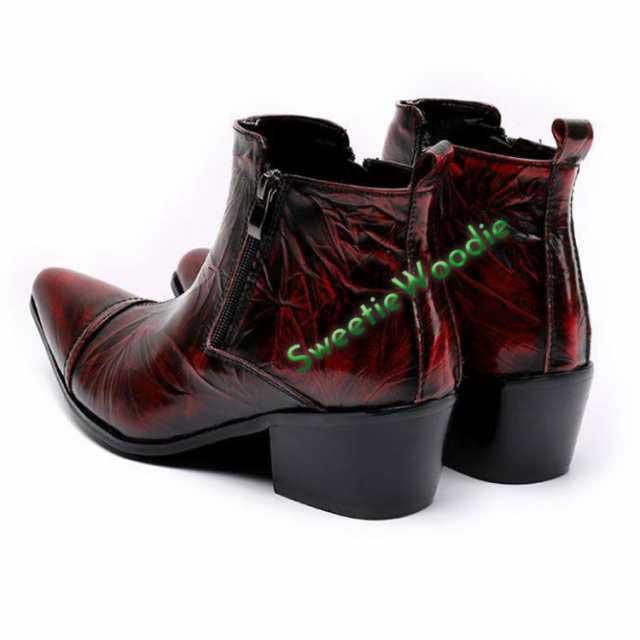 ウエスタンブーツ メンズ 本革 ショートブーツ 牛革 革靴 サイド