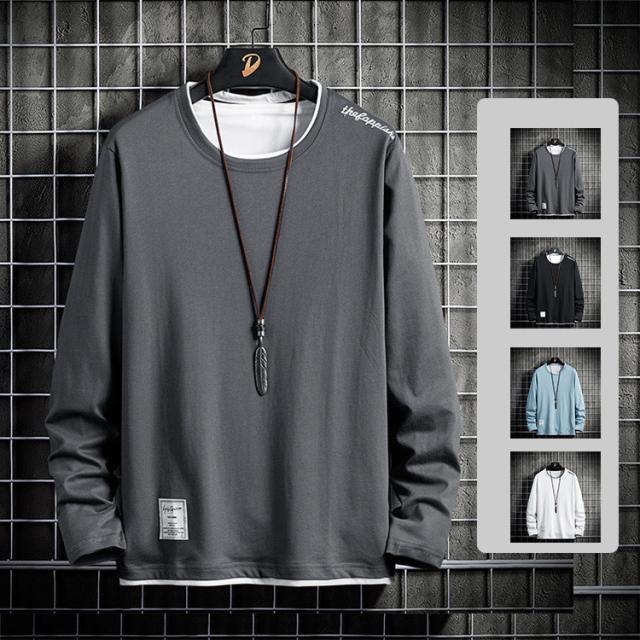 Tシャツ メンズ 長袖 おしゃれ 白Tシャツ ロンT T-shirt スポーツ 長袖tシャツ 配いろ 涼しい カジュアルクルーネック 丸首 プリント 春秋冬 メンズ 長袖 ロンt 長袖tシャツ 重ね着風 ロングtシャツ ロンティー 秋服 n2