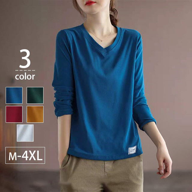 夏新作 送料無料 トップス 新作 長袖Tシャツ レディース 3XL 4XL 綿 カットソー 長袖Tシャツ シンプル 丸襟 ゆったり 大きいサイズ 体型カーバー ルームウエア 女性用 トップス カジュアル n1