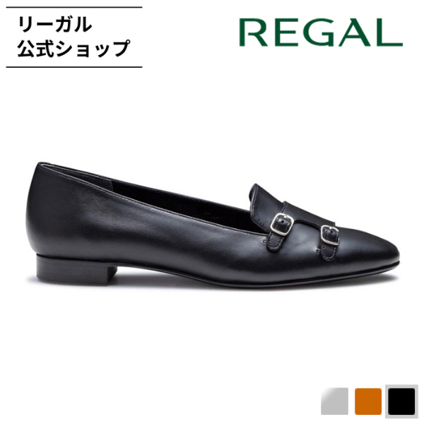 SALE リーガル 公式 REGAL F56R ダブルモンクフラットシューズ ブラック フラットシューズ レディース |