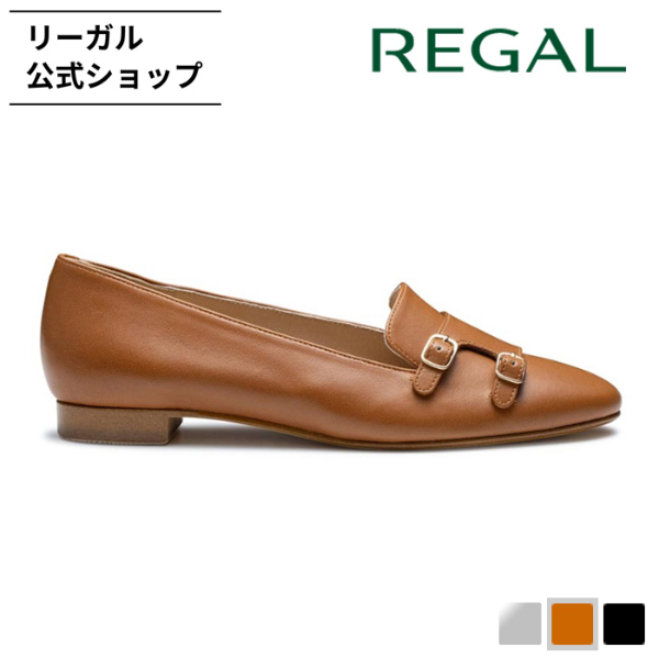 SALE リーガル 公式 REGAL F56R ダブルモンクフラットシューズ キャメル フラットシューズ レディース |