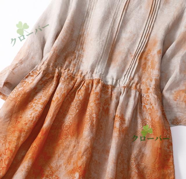 ワンピース 苧麻 ラミー リネン プリーツスカート フレアスカート