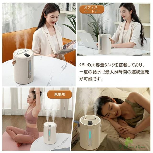 加湿器  大容量 2.5L 超音波式 加熱式 加湿器 おしゃれ 除菌 調節 卓上加湿器 上部給水 湿度設定 空焚き防止 静音 節電 省エネ エコ 軽量 超音波式