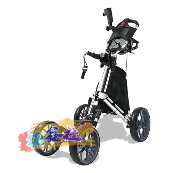 ゴルフプッシュカート ゴルフ用カート プッシュプルゴルフカート 4輪折りたたみ式ゴルフトロリー、ドリンクボトル付き開閉が簡単 アルミ合金製 練習収納 手引き